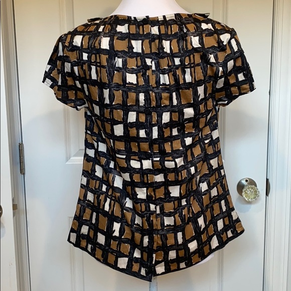 Talbots | Tops | Talbots Black Brown Ruffle Neckline Blouse Size Sp ...